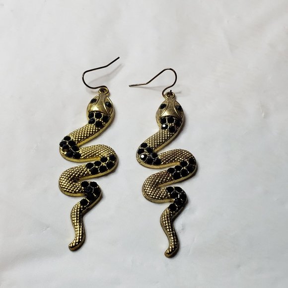 Jewelry | Brass Snake Pierced Earrings With Black Rhinestones | Poshmark